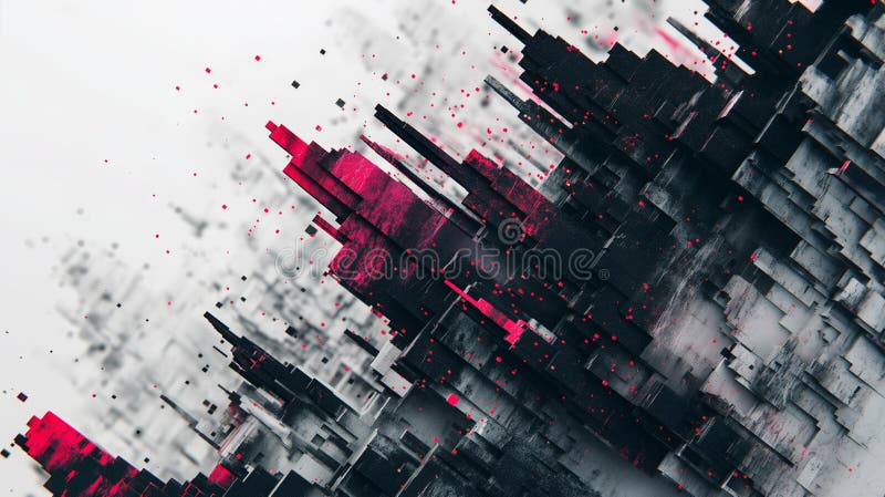 Abstract Geometric Art with Red and Black 3D Blocks on White Background ...