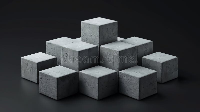 Abstract Geometric Composition of Gray Concrete Cubes on a Black ...