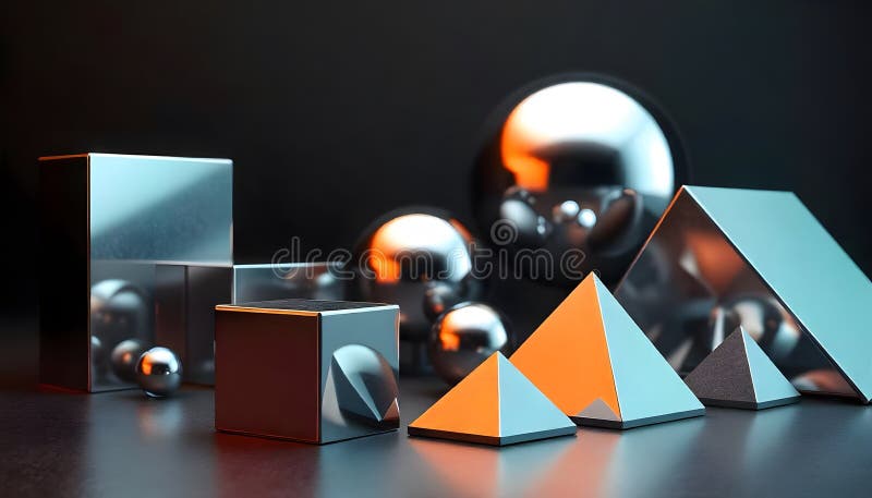 Abstract Geometric Composition: Metallic Shapes and Reflections Stock ...