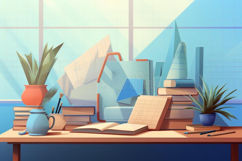 Abstract Geometric Composition on Modern Classroom Desk Stock ...