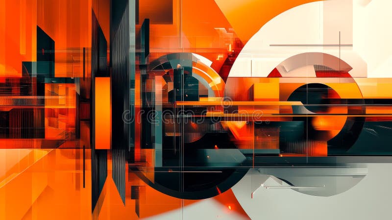 Abstract Geometric Composition in Orange and Black a Digital ...