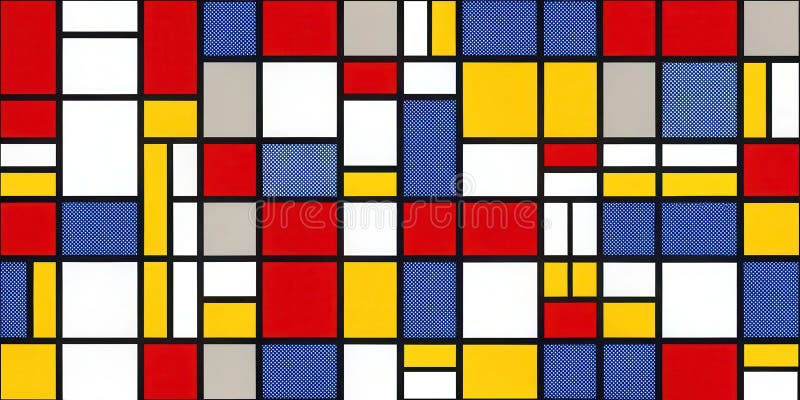 Abstract Geometric Composition of Rectangles in Red, Yellow, Blue, White, and Gray. Generative ...