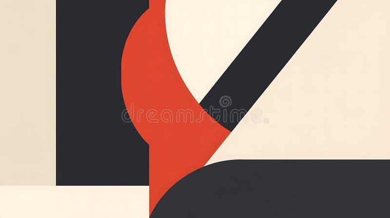 Abstract Geometric Composition with Red Arc Black Shapes and Beige ...