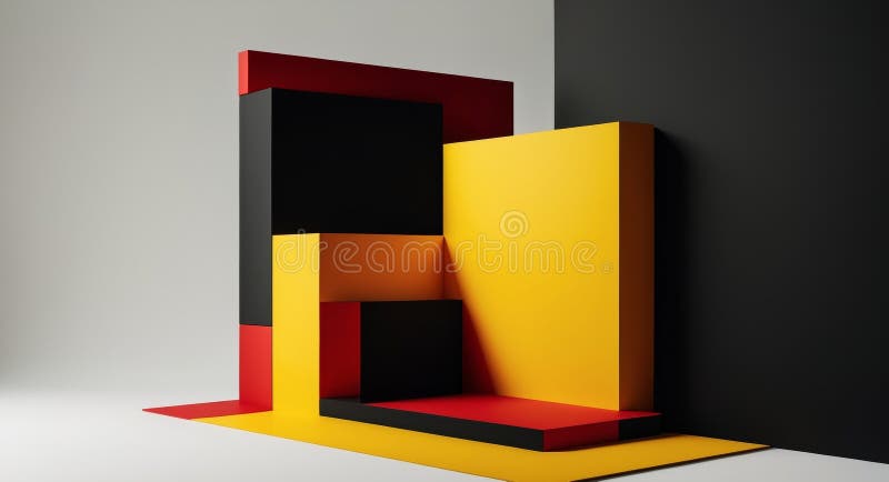 Abstract Geometric Composition with Red, Yellow and Black Rectangular ...