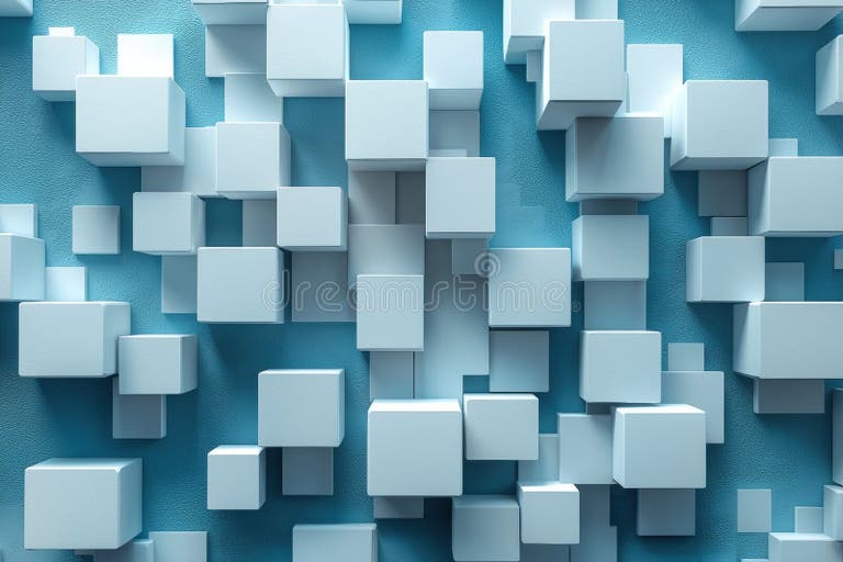 Abstract Geometric Composition of White Cube Boxes on Blue Background, Creating Modern and ...