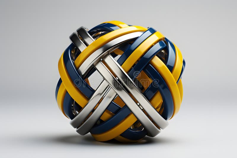 Abstract Geometric Composition, Yellow and Blue Rings. Bunch of Twisted ...