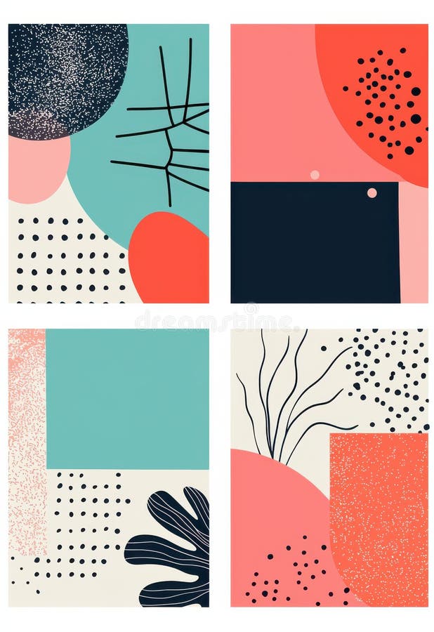 Abstract Geometric Compositions with Vibrant Color Blocks and Patterns ...