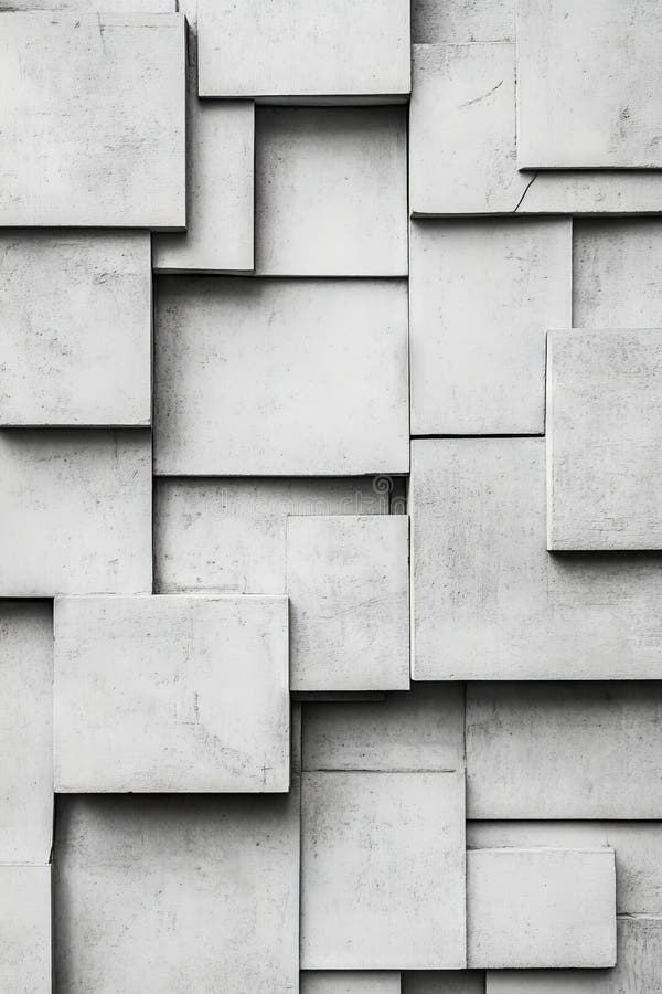 Abstract Geometric Concrete Wall with Overlapping Rectangular Panels in ...