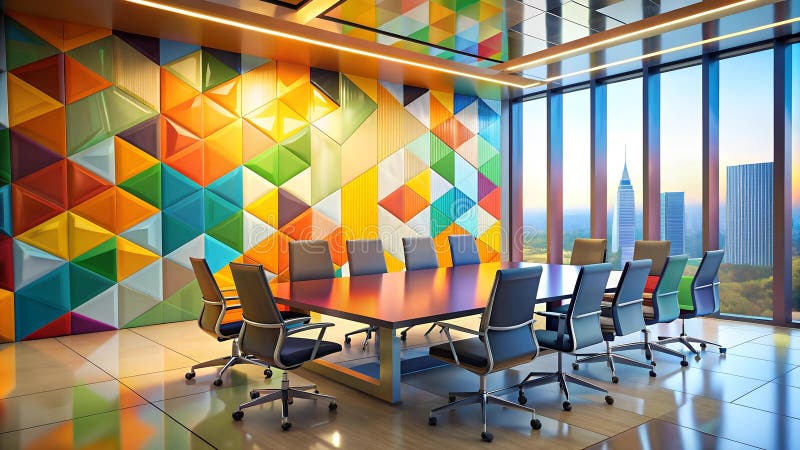 Abstract Geometric Conference Room a Symphony of Shapes and Colors ...