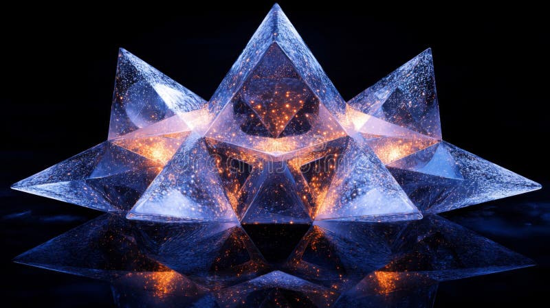 Abstract Geometric Crystal Structure with Glowing Light on Black ...