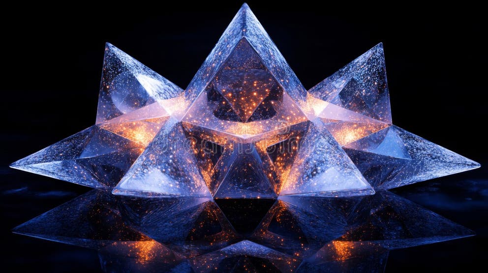 Abstract Geometric Crystal Structure with Glowing Light on Black ...