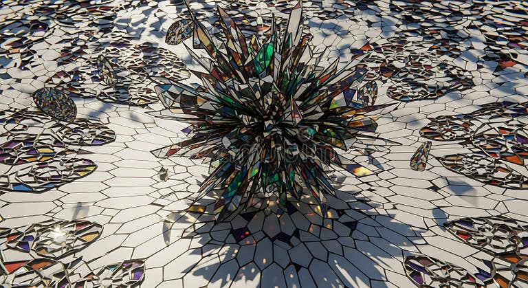 Abstract Geometric Crystal Structure with Reflective Surfaces and ...