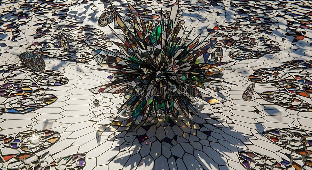 Abstract Geometric Crystal Structure with Reflective Surfaces and ...