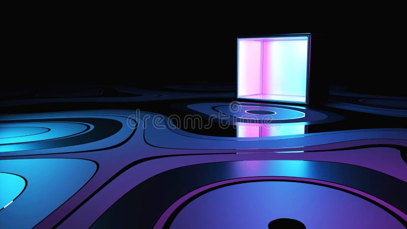 Abstract Geometric Cube Box Background, Neon Blue Cube Perspective ...