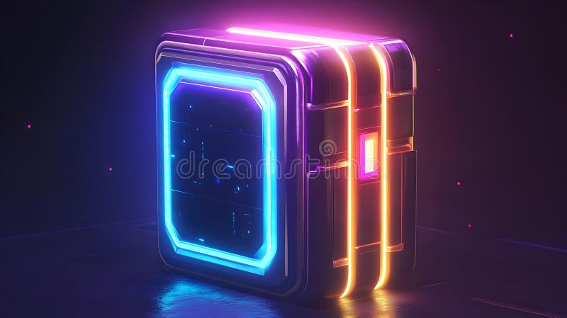 Abstract Geometric Cube with Neon Lighting in a Dark Studio with ...