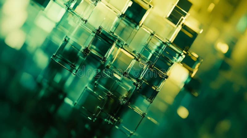 Abstract Geometric Cubes Pattern in Green and Yellow Rendering ...
