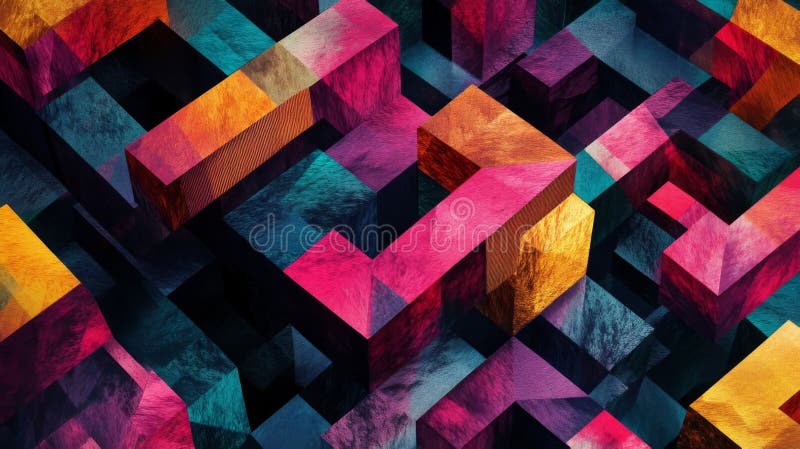 Abstract Geometric 3D Block Pattern with Vibrant Colors Stock ...