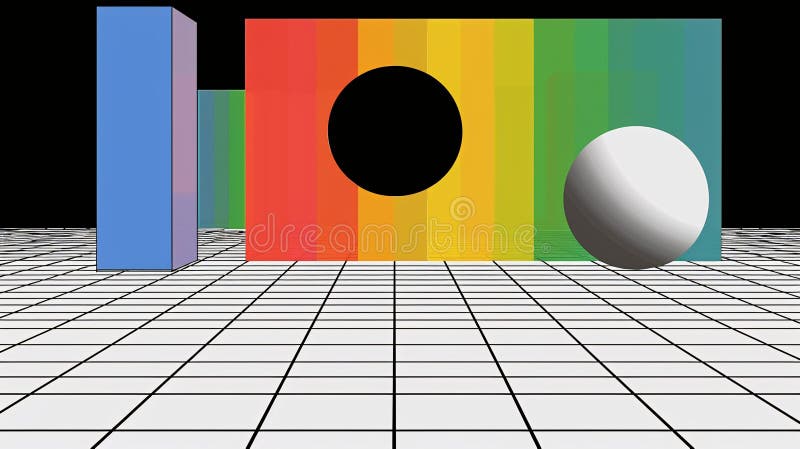 Abstract Geometric 3D Shapes with Colorful Gradient in a Grid ...