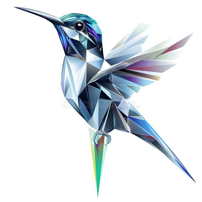 Abstract Geometric Depiction of a Hummingbird, Featuring Multifaceted ...