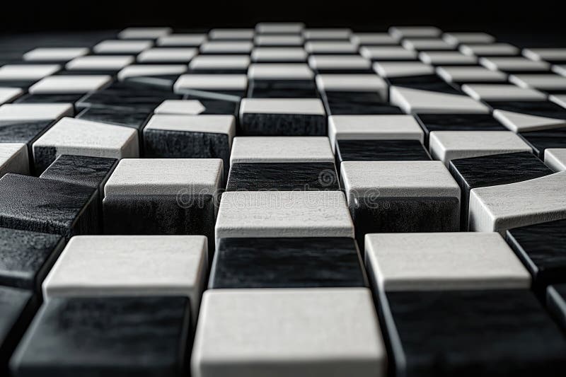 Abstract Geometric Design with Black, White Squares. Modern Maze ...