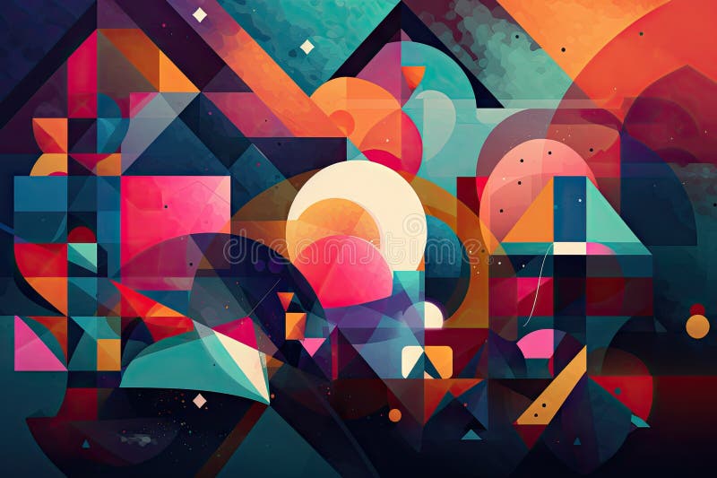 Abstract Geometric Mural Made of Cut and Pasted Paper, Adding Color and ...