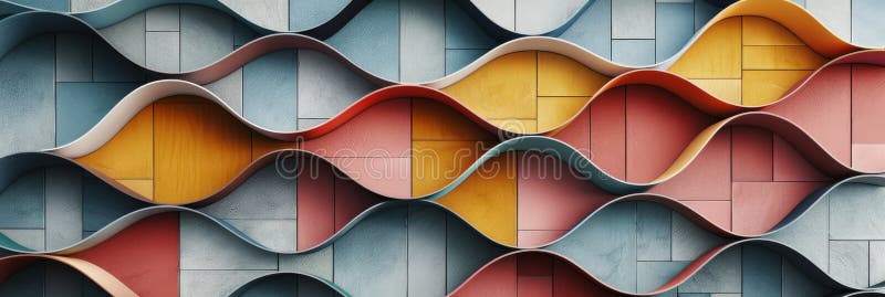 Abstract Geometric Design with Colorful Curved Strips on Textured ...