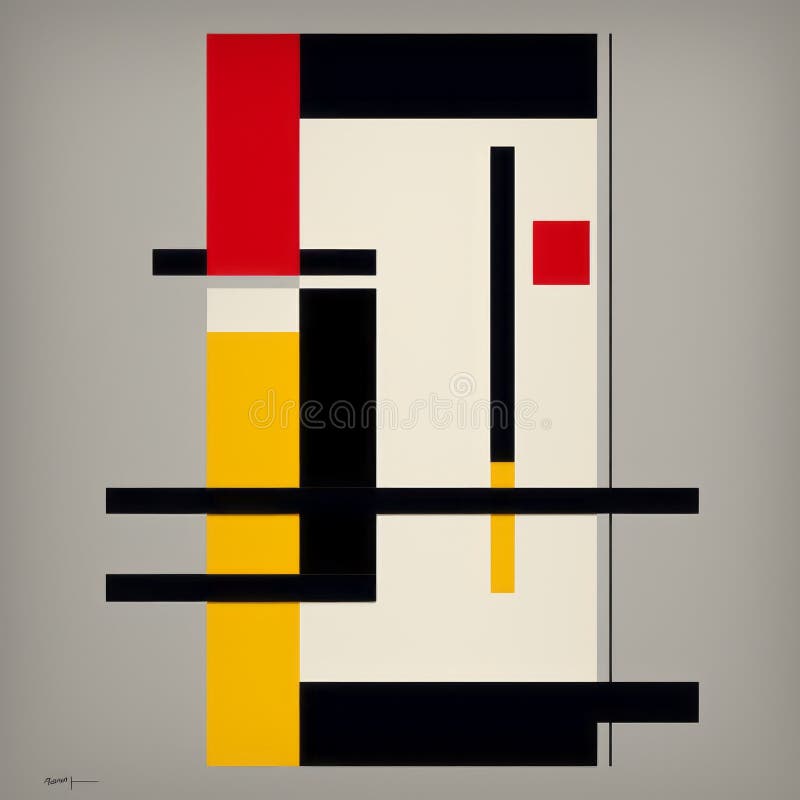 Minimalist De Stijl Art: Geometric Colored Painting with Square Lines ...