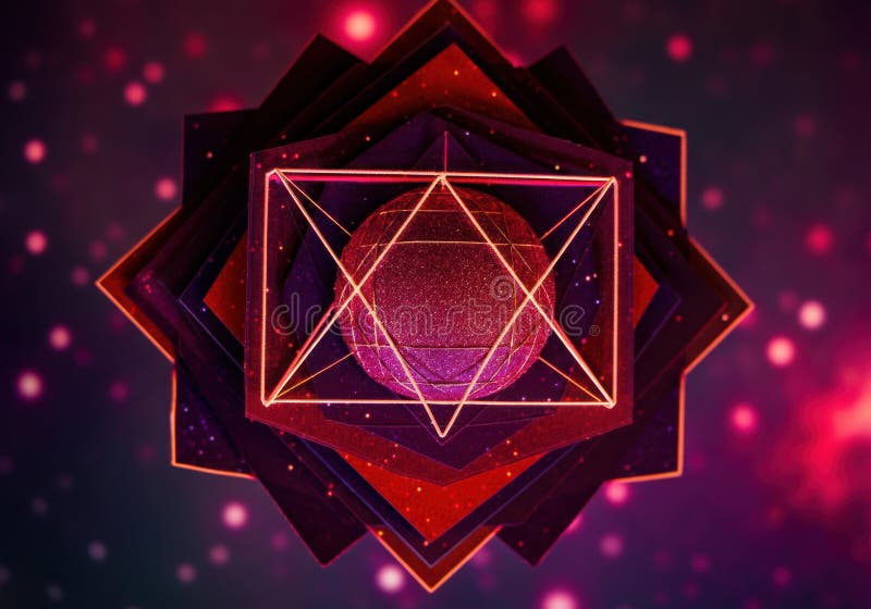 Abstract Geometric Design Featuring a Glowing Sphere and Layered Shapes ...