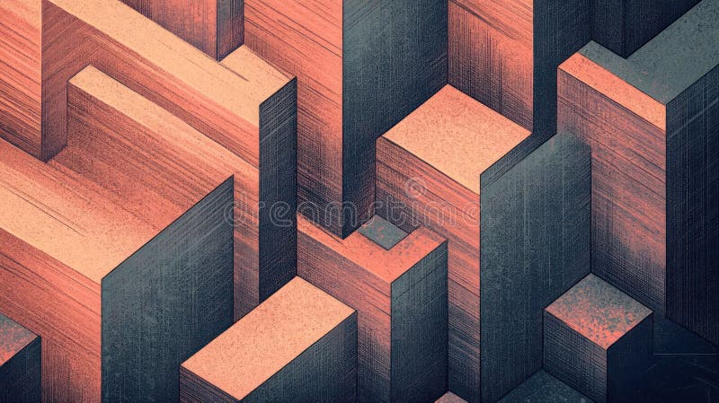 Abstract Geometric Design Featuring Layered Blocks in Warm and Cool ...
