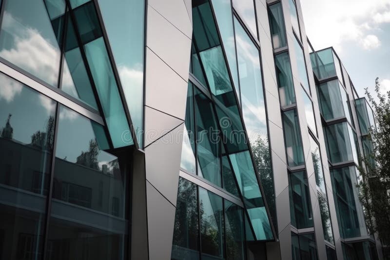Abstract and Geometric Design of a Modern Building Facade with Glass ...