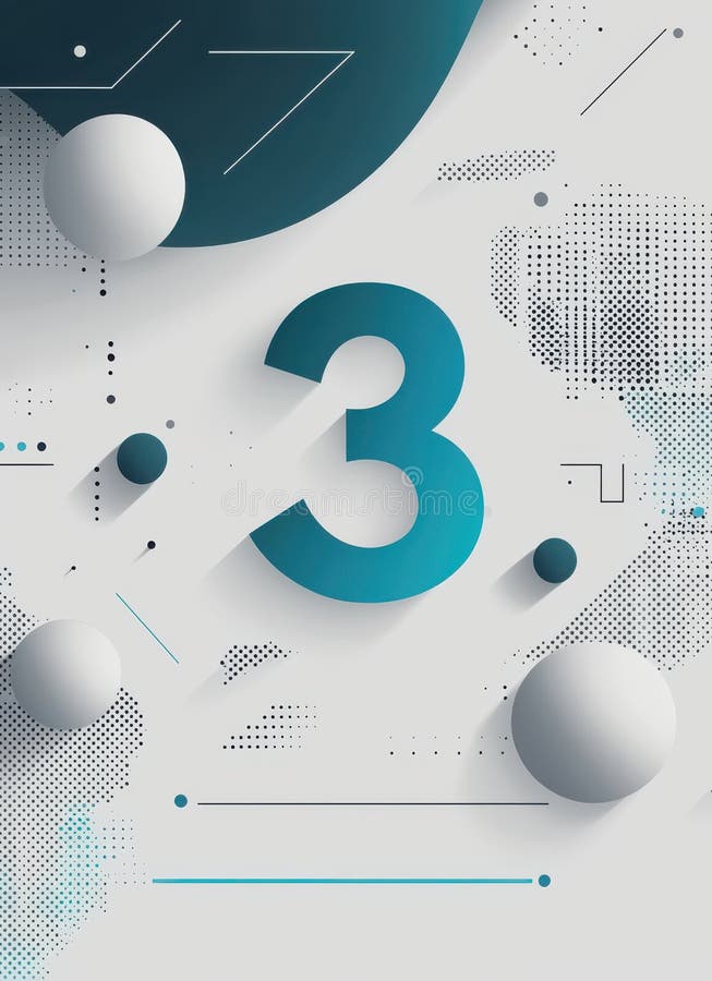 Abstract Geometric Design with Number Three and Spheres on a White ...