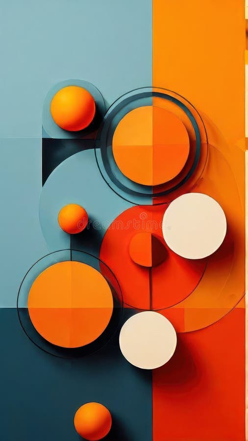 Abstract Geometric Design with Orange, White, and Blue Circles Stock ...