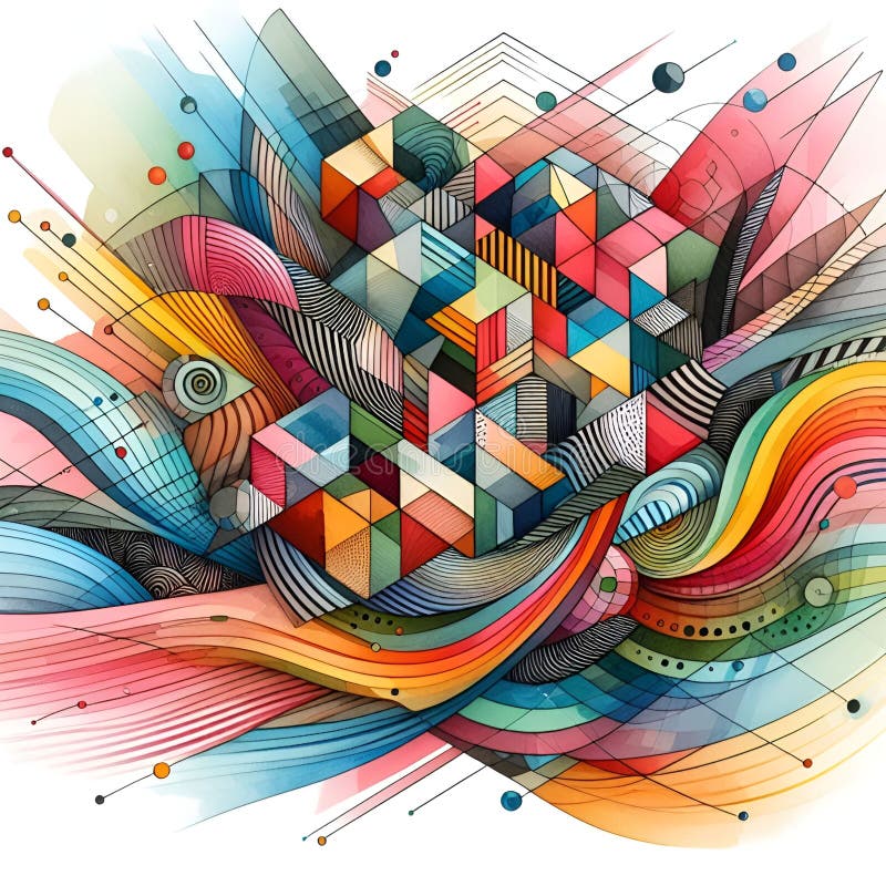 Abstract Geometric Design with a Rainbow of Colors Stock Illustration ...