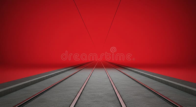 Abstract Geometric Design with Red Background and Vanishing Point ...