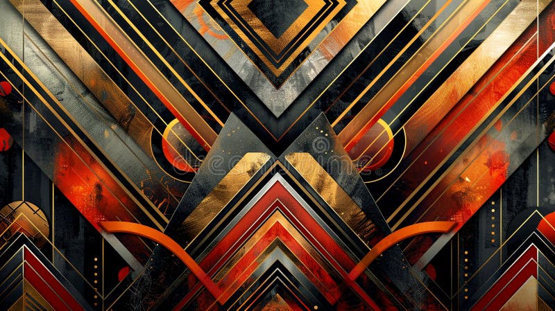 Abstract Geometric Design in Red, Gold, and Black Stock Illustration ...