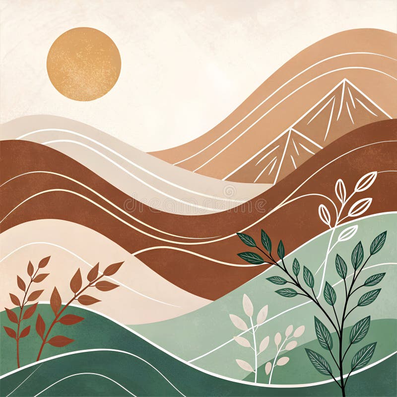 Abstract Geometric Design with Wavy Lines and Natural Elements for ...