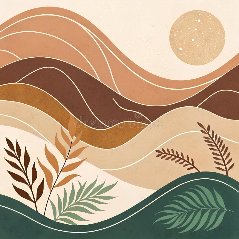 Abstract Geometric Design with Wavy Lines and Nature-inspired Elements ...