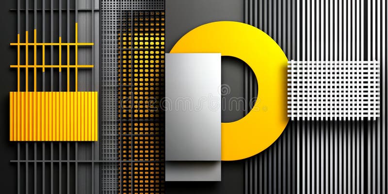 Abstract Geometric Design Yellow Gray and Black Interlocking Shapes and ...
