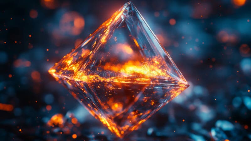 Abstract Geometric Diamond Shape with Orange and Blue Glowing Light ...
