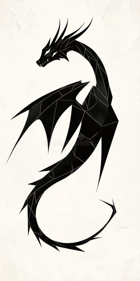 Abstract Geometric Dragon Illustration with Sharp Angles and Bold Black ...