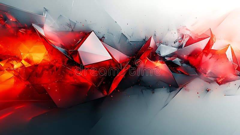 Abstract Geometric Explosion of Red Energy with Sharp Angles and ...