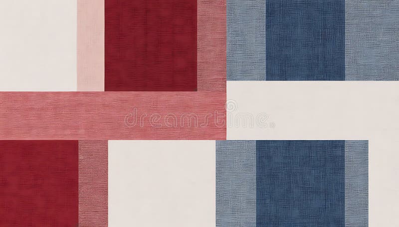 Abstract Geometric Fabric Pattern with Rectangles in Red Blue Beige ...