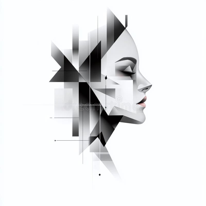 Abstract Geometric Face Art in Black and White Featuring Modern Design ...