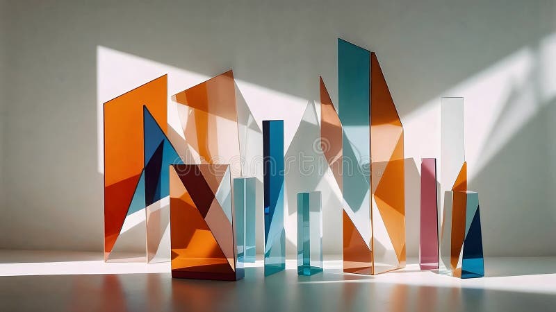 Abstract Geometric Forms in Colored Glass Acrylic. AI Generated Stock ...