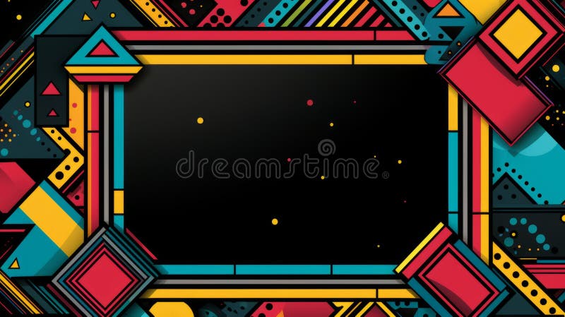 Abstract Geometric Frame on Black Background with Red Yellow and Blue ...