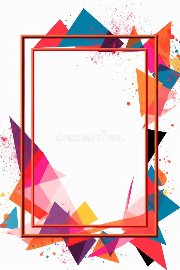 Abstract Geometric Frame with Colorful Paint Splatters on a White ...