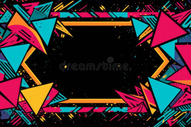 Abstract Geometric Frame with Colorful Triangles on a Black Background ...