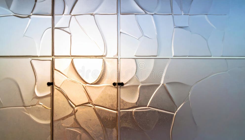 Abstract Geometric Glass Wall Design with Textured Relief Pattern Stock ...