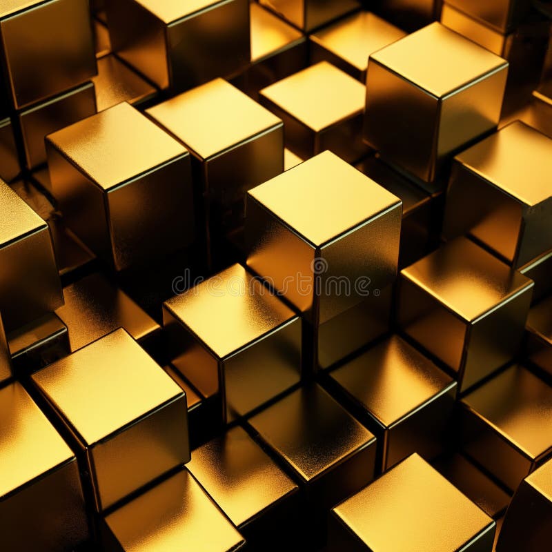 Abstract Geometric Gold Background with Cubes. Diagonal Surface Made of ...