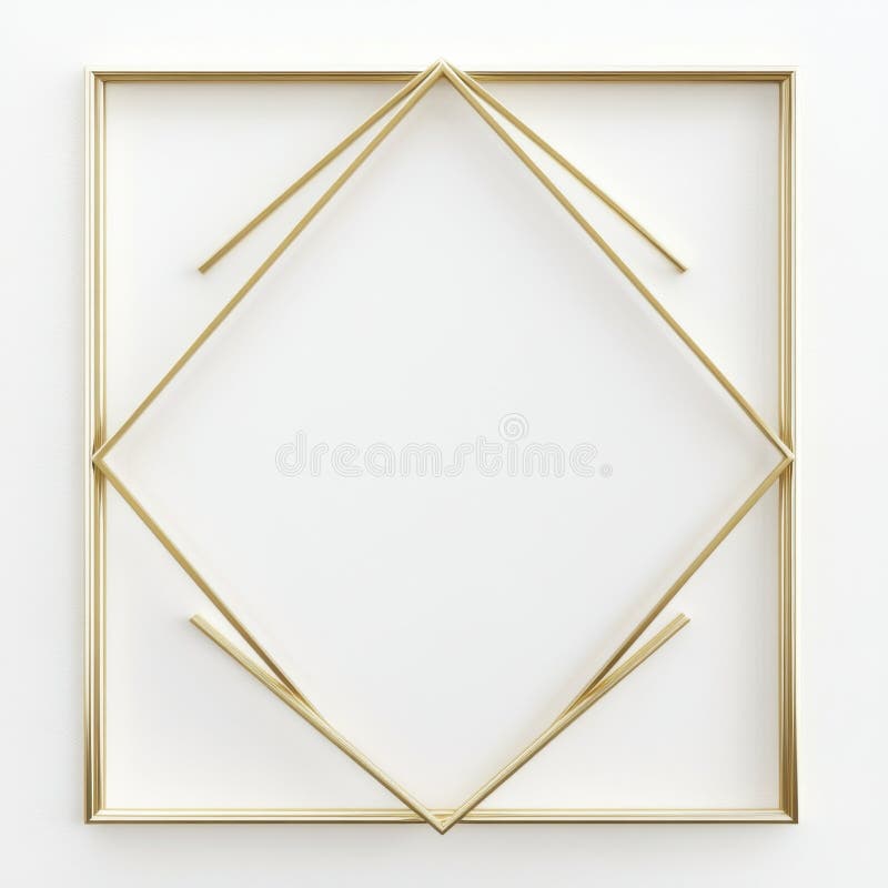 Abstract Geometric Gold Diamond Frame with Intersecting Lines on White ...